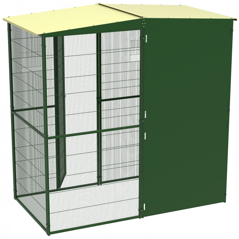 VOLIÈRE DE JARDIN 2X1M À TOIT DEUX PENTES ET 2 PANNEAUX COUPE-VENT ...